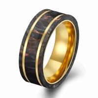 China Black Forged Carbon Fiber Ring With Red Gold Foil Plated 14K Gold Ring for sale
