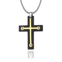 China Religious Christian Zircon Men's Cross Pendant Necklace Stainless Steel with Gold Plating for sale