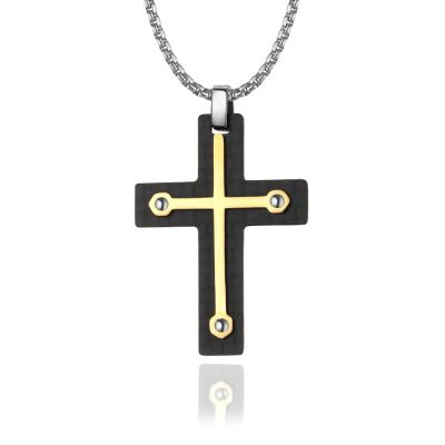 China Religious Christian Zircon Men's Cross Pendant Necklace Stainless Steel with Gold Plating for sale