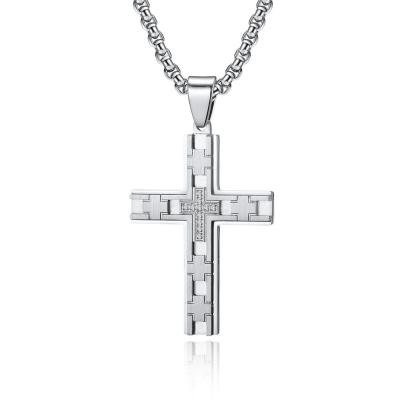 China Engraved Design Stainless Steel Gold Plated Cross Pendant Necklace Christian Religious Custom LOGO Pendant for sale