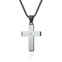 China Men's Cross Pendant Necklace in Black Satin and Stainless Steel Unique Style for sale