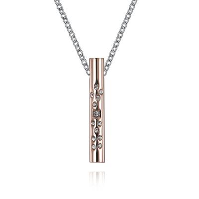 China Stainless Steel Link Chain Bar Shape Necklace with Diamond Christian Pendant Rose Gold Plated for sale
