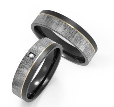 China Couple Matte Stainless Steel Jewelry Set IP Gold Zircon Ring With Bark Pattern for sale