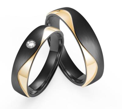 China Matte Black Stainless Steel Jewelry Set With Zircon / K Gold Couple Ring for sale