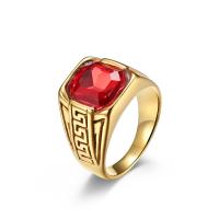 China Men 316 316L Stainless Steel Jewelry Gold Plated Ring With Ruby Crystal Stone for sale