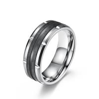 China High Polishing Mens Stainless Steel Fashion Rings Epoxy Jewelry Carbon Fiber Inlay Rings for sale