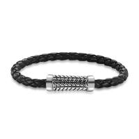 China Men Cool Stainless Steel Bracelet Punk Black Brown Braid Leather Bracelets for sale