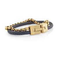 China Stainless Steel Men's Black Leather Rope Bracelet Diy Leather Charm Bracelet Custom for sale