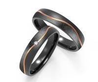 China Trend Black Titanium Jewelry Couples Ring With IP Rose Gold Line Inset Zircon for sale