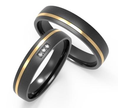 China Black Titanium Jewelry Cubic Zirconia Ring Set Polished With Two Tones IP Gold for sale