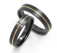 China Couple Sleek Black Zirconium Jewelry Cubic Zirconia Ring With Two Tones IP K Gold for sale