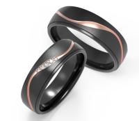 China Matte Damascus Steel Jewelry Wedding Couple Rings With Rose Gold Embedded Zircon for sale