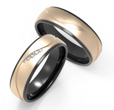 China K Gold Plain Damascus Steel Jewelry Couple Ring Inside Unique Pattern Design for sale