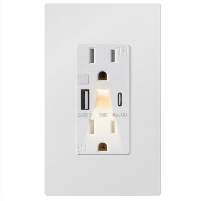 China 20W Night Light USB Outlet Plastic PD Wall Outlet For Quick Charging for sale