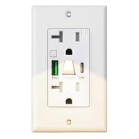 China Plastic USB Type C Wall Outlet Warm White Wall Outlet Night Lights 20A 125V for sale