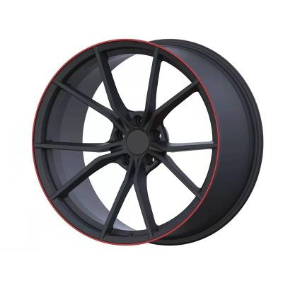 China Forged aluminum wheels in gloss black color and red line lip for 18 to 24 inch cars for sale