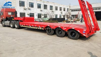China 3 Axle 70 Ton Low Bed Semi Trailer Flatbed Gooseneck for Heavy Machinery Transport for sale