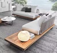 China Hot Sale Outdoor Sofa With Aluminum Materials And Rope Teak Wood Top for sale