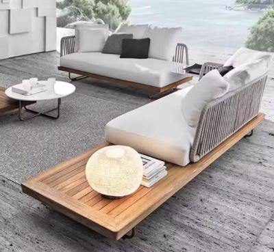 China Hot Sale Outdoor Sofa With Aluminum Materials And Rope Teak Wood Top for sale
