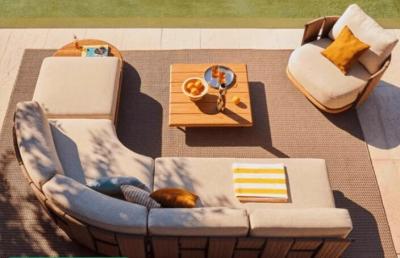 China Rope Aluminum Teak wood Patio Sofa Set Weather Resistant Gardens for sale