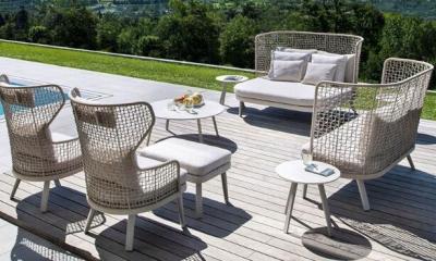 China High back Aluminum Rope outdoor sofa set high density sponge garden sofa set for sale