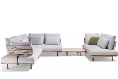 China L shape Teak Aluminum Rope patio sofa set high density sponge for sale