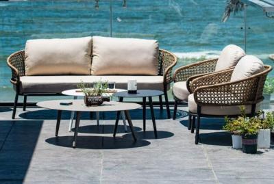 China 4 Seaters Aluminum PE rattan garden sofa set high density sponge for sale
