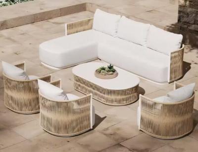 China Waterproof Lounge Couch Beige Luxury Modern Aluminium Outdoor Furniture Sectional Sofa Set For Courtyard for sale