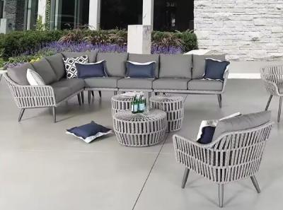 China Factory Wholesale Woven Sofa Set Outdoor Sectional Polyester Grey Patio Lounge Set Weave Outdoor Furniture Rope Garden Sofa Set for sale