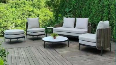 China Steel outdoor Sofa Metal Rope Outdoor Sofa Luxury Villa All Weather Patio Outdoor Furniture Set Resort Garden Sofa for sale