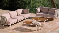 China Luxury Garden Furniture Sofa Set Teak Top Fabric Patio Furniture Sofa Set for sale