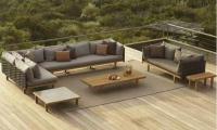 China Luxury Outdoor Sofa Set Patio Garden Teak Wood Combination of Strapping Ropes Sofa for sale
