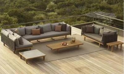 China Luxury Outdoor Sofa Set Patio Garden Teak Wood Combination of Strapping Ropes Sofa for sale