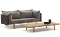China Modern Style Teak Wood Garden Sofa Chair Waterproof Fabric Outdoor Furniture with Rope for Hotels and Villas for sale