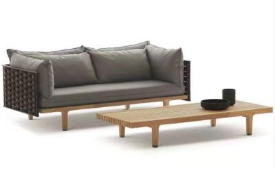 China Modern Style Teak Wood Garden Sofa Chair Waterproof Fabric Outdoor Furniture with Rope for Hotels and Villas for sale