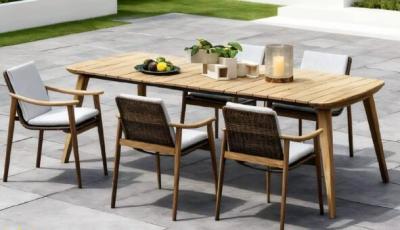 China Outdoor Furniture Garden Eco-friendly Wood Rope Table Set for sale