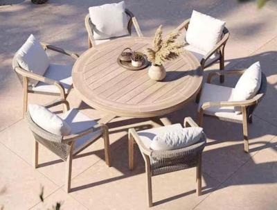 China Rope Wicker Rattan Round Dining Table Chair Set Waterproof UV Resistant for Outdoor for sale