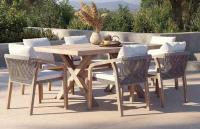 China 6pcs Rope Wicker Rattan Long Dining Table Chair Set Waterproof UV Resistant for Outdoor for sale