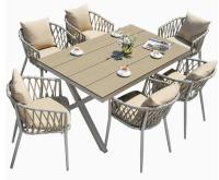 China Factory Direct Modern Outdoor Plastic Wood Table and Rope Chair Set Long Table Waterproof Patio Garden Furniture Wholesale for sale