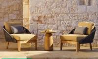 China Patio Teak Wood table 2pcs Chairs Table And Rope Chair for sale
