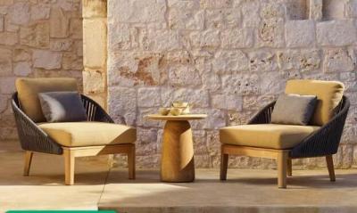 China Patio Teak Wood table 2pcs Chairs Table And Rope Chair for sale