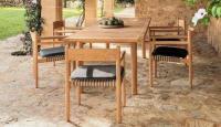 China Teak Wood Outdoor Furniture Patio Dining Table 6 Seater Rope Teak Chairs Set Luxury Modern Style for sale