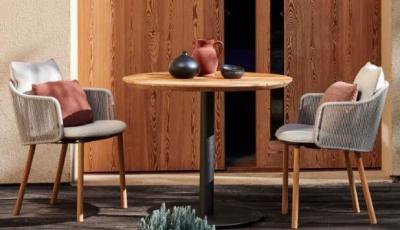 China Teak wood table top coffee table set Rope Chairs Set for sale