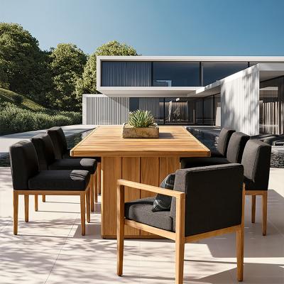China Outdoor Villa teak wood table and chair 8pcs with seat and back cushion for sale