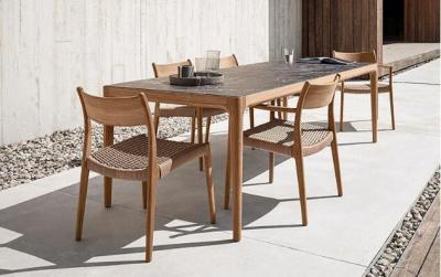China Outdoor Villa teak wood table and chair with rope seater for sale