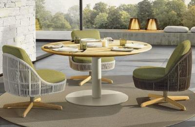 China Round design Garden teak wood top table and Rope veaven chairs Patio villa for sale
