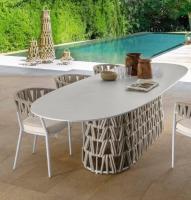 China Outdoor table and chair made with weather resistant UV resistant rattan/rope and aluminum frame built for gardens courtyards and villas for sale
