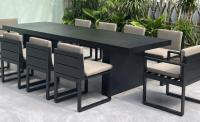 China Outdoor table and 8pcs chair made with weather resistant UV resistant polywood and aluminum frame built for gardens courtyards and villas for sale