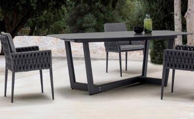 China Rope Rattan Wicker table and 6pcs chairs made with weather resistant UV rope /rattan and aluminum frame built for gardens courtyards and villas for sale