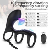 China USB Rechargeable Silicone Cock Ring Vibrator Double Ring Remote Control IPX7 Waterproof 113mm for sale